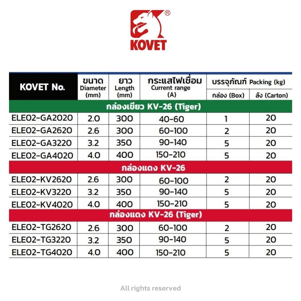 Mild steel welding electrode E6013 KV-26 Tiger| kovet.com