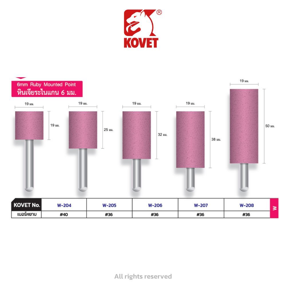 หินเจียระไนแกน 6 มม. KOVET #W193